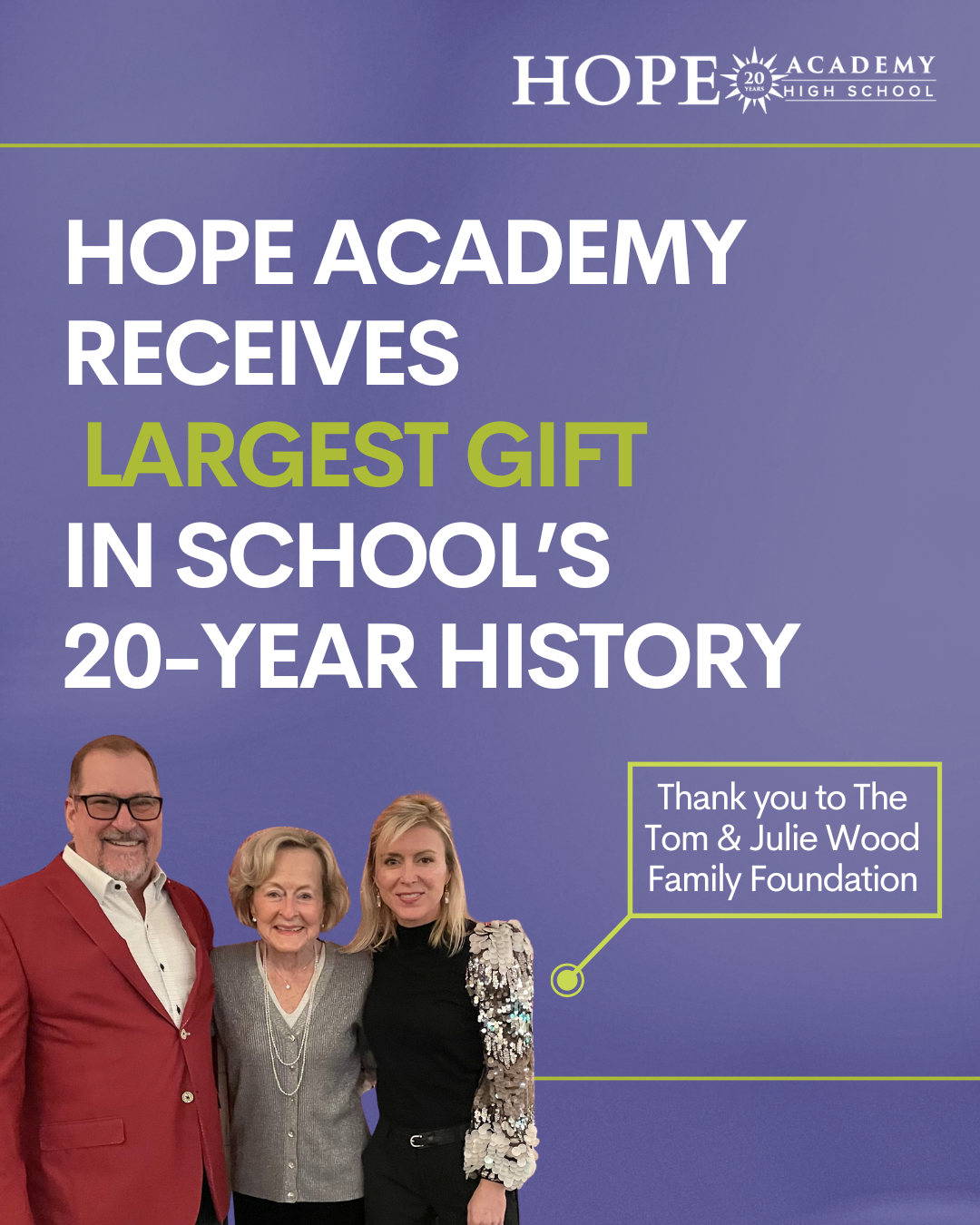 Hope Academy Announces Largest Gift in Its 20-Year History - Hope ...